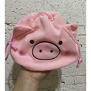 AKOAK 1 Pack Cute Fluffy Piglet Makeup Bag, Drawstring Tote Bag, Portable Travel Makeup Bag Storage Organizer