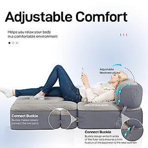 Daneey Convertible Folding Sofa Bed, Folding Chair Bed, Convertible Chair Bed Sleeper and Fold Out Couch, Foam Floor Sofa Couch Bed, Futon Sofa Bed for Bedroom/Living Room/Dorm, Gray
