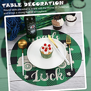 Round Placemats St. Patrick's Day Placemat Buffalo Plaid Check Table Mats Lucky Clover Shamrock Dining Table Mats for St Patrick's Day Holiday Farmhouse Table Decor (Shamrock Pattern,4 Pieces)