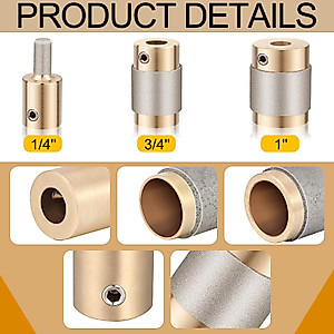 Glass Grinder Bits for Stained Glass, Stained Glass Drill Bits, Stained Glass Diamond Grinder Bit Head Tools, Stain Glass Tools and Supplies for Glass Grinder (3 Pieces,1 Inch, 3/4 Inch, 1/4 Inch)