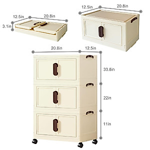 3 Pack Closet Organizers and Storage 36Qt (9.21 Gal) White Folding Stackable Storage Bins with Doors and Lids Plastic Collapsible Containers Organizer for Home Room Essentials plastic storage cabinet