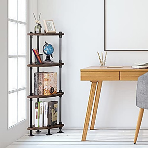 Corner Shelf Unit 4 Tier Small Corner Table Shelf Stand Rustic Storage Corner Shelving Bookcase Multipurpose Corner Display Rack Plant Stand for Living Room Kitchen Bathroom Brown