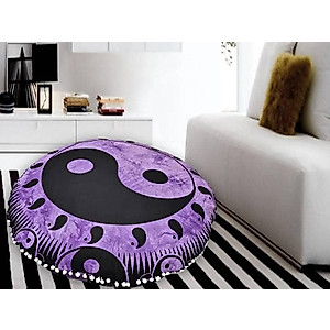 My Dream Carts 32" Floor Cushion “Cover Only” Round Yin Yang Boho Mandala Bedroom Bohemian Throw Seating Big Pillows for Yoga Balcony Garden Party Home Decor Purple (32” Pillow Cover, Without Insert)