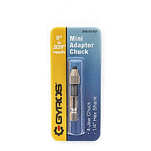 GYROS Keyless Mini Adapter Chuck, ¼ Inch Hex Shank, Small Drill Bit Adapter Chuck sized 0 to 0.039 Inch for Micro Drill Bits #60-#80, Micro Drill Chuck for Cordless Screwdrivers, Dremel, & Power Tools