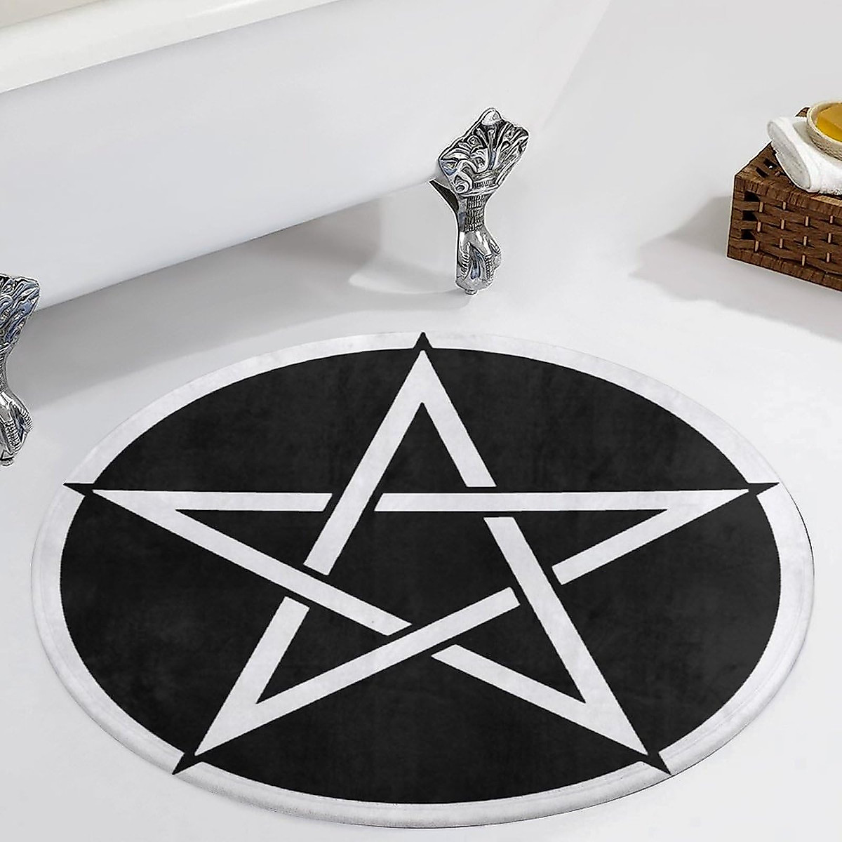 STHPOE Pentacle Witch Modern Pagan Wicca Witchcraft Ultra Soft Non-Slip Area Rugs Indoor Coral Velvet Floor Mat Short Flannel Carpet for Living Room Bedroom Dining Room, 24*24in