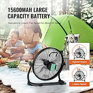 VEVOR 16'' Rechargeable Floor Fan, Portable Quiet Personal Fan for Home or Office, 360 Degree Manual Pivoting Head, Stepless Speed Regulation High Velocity, Heavy Duty Metal Industrial Cordless Fans