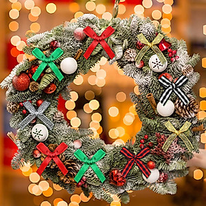 200 Pieces Christmas Tiny Bows Mini Christmas Bows Satin Ribbon Bows Mini Craft Ribbon Wreaths Bows for Sewing DIY Craft Wedding Decoration (Cute Style)