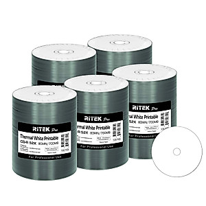 500 Pack Ritek Pro (Professional Grade) CD-R 52X 700MB White Thermal Hub Printable Blank Media Recordable Disc