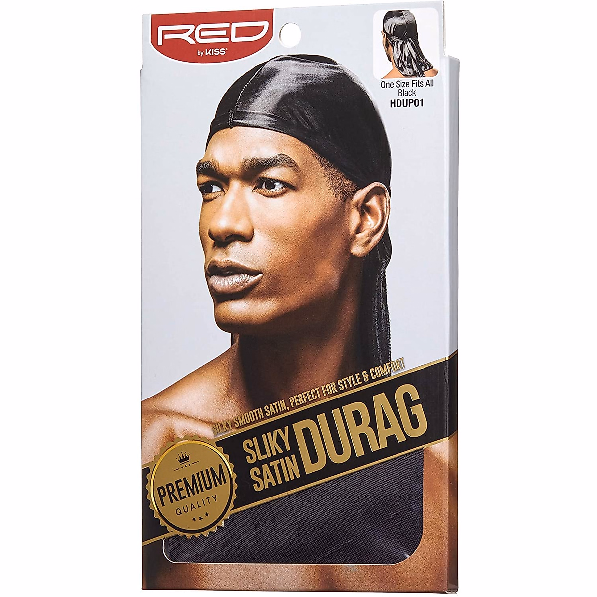 KISS RED Silky Satin Durag Premium Smooth Silky Durag for Men & Women 360 Waves Headwraps (Black)