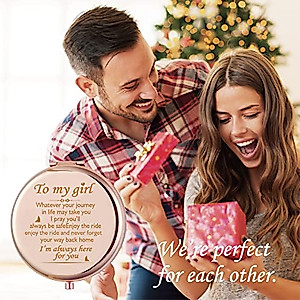 Daughter Gifts from Mom Dad for Rose Gold Compact Mirror,to My Girlfriend Gifts,Engraved Compact Mirror,Round Folding Mirror Handheld 2-Sided Mirror,1x/2x Magnification Compact Mirror.