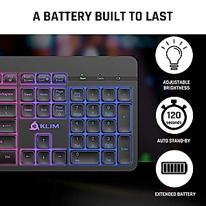 KLIM Light V2 Rechargeable Wireless Keyboard - New Version 2024 - Slim Durable Ergonomic - Backlit Wireless Gaming Keyboard for Laptop PC Mac PS4 PS5 Xbox One - Long-Lasting Built-in Battery