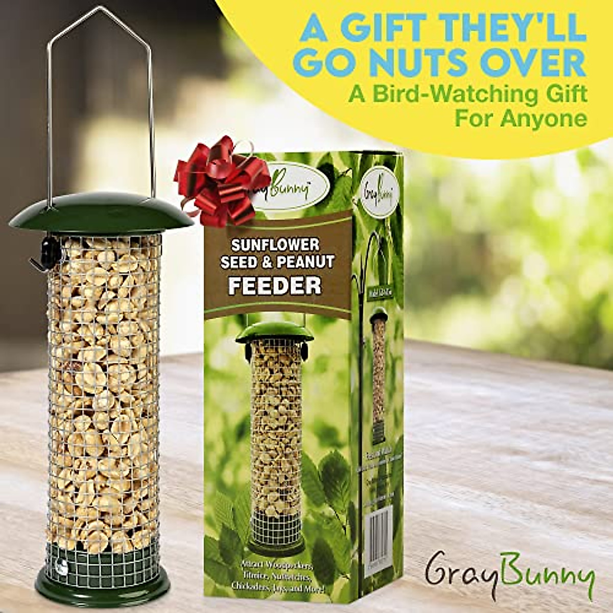 Premium Steel Sunflower Seed and Peanut Feeder, 9.5" Tall, Wild Bird Feeder for Woodpeckers, Titmice, Nuthatches, Chickadees, Jays and More, Gifts for Mom, for Women, Gifts for Dad