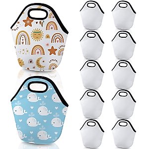 Sumind 12 Pcs Sublimation Blank Neoprene Lunch Bags DIY Reusable Lunch Box Thermal Insulated Pouch Foldable Food Carry Case Handbags Tote with Zipper for Women Adults Work Outdoor(White)