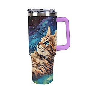 Cute Cat Playing with Butterfly 40 Oz Stainless Steel Cup Travel Tumbler with Handle and Straw Lightweight Coffee Mug for Home Office