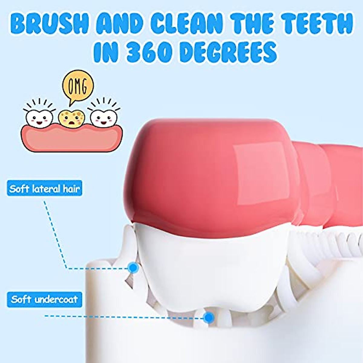 Mimorou 6 Pieces Kids U Shaped Toothbrush Soft Silicone Brush Head Toothbrush Whole Mouth Teeth Cleaning Design Toothbrush for Kids 2-12 Years Old (Pink) (Blue)