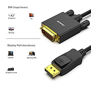 BENFEI DisplayPort to DVI Adapter, Dp Display Port to DVI Converter Male to Male Gold-Plated Cord 6 Feet Black Cable for Lenovo, Dell, HP and Other Brand