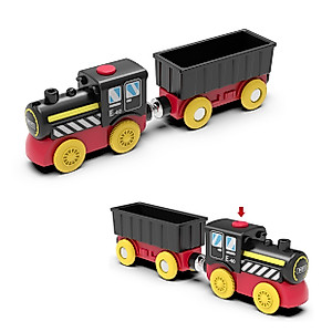 Battery Operated Locomotive Train, Magnetic Train Toy for Wooden Tracks, Motorized Train Compatible with Thomas, Brio, Chuggington, Melissa & Doug