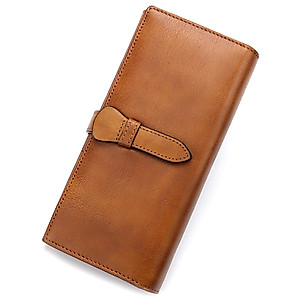 Genuine Leather Wallet Women long Purse Clutch Vintage Cowhide Handmade Card Holder Organizer (Brown)
