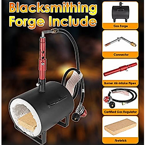 Portable Propane Forge Single Burner, Forging Blacksmith Tools Equipment Rolled Steel Large Capacity Oval Forge for Knife, Farrier & Tool Making