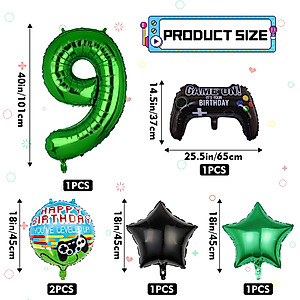 6Pcs Video Game Balloons, Video Game Controller Birthday Number Mylar Foil Balloon, Video Game Party Supplies Game On Birthday Decorations (9th)