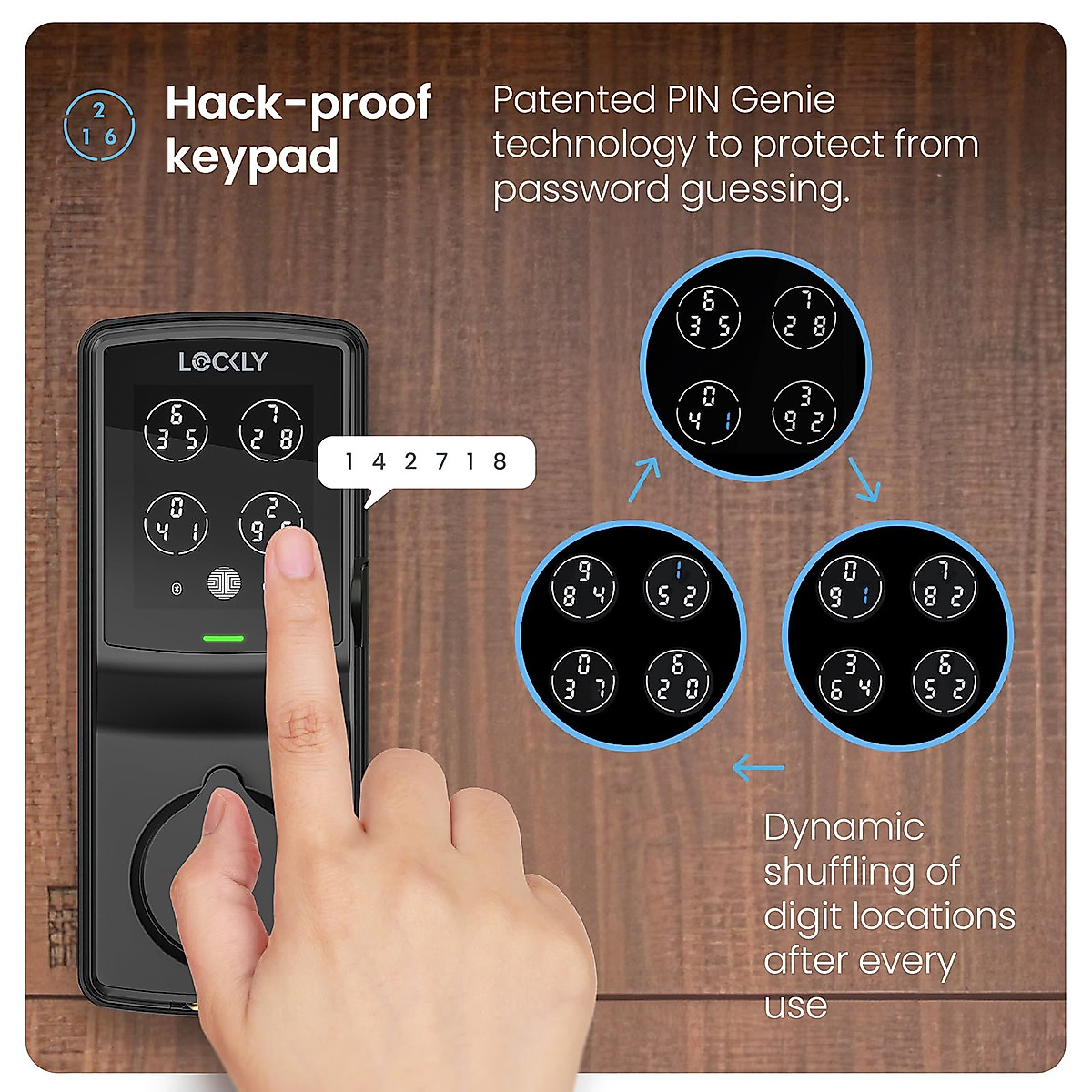 Lockly Secure Pro, Wi-Fi Smart Deadbolt, Keyless Entry Door Lock, PIN Genie® Keypad, 3D Biometric Fingerprint Sensor, Auto Lock - Matte Black (PGD728WMB)