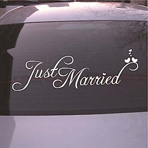ADECNS Just Married Car Decals Just Married Vinyl Window Sticker Church Wedding Anniversary Decorations White
