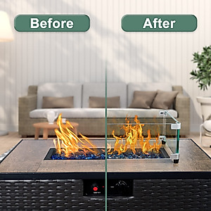 GASPRO 38.5 x 7.5 Inch Glass Wind Guard and 10LB Caribbean Blue Fire Glass Beads for Rectangular Fire Pit Table, with Hard Aluminum Corner Bracket & Rubber Feet, Easy to Assemble