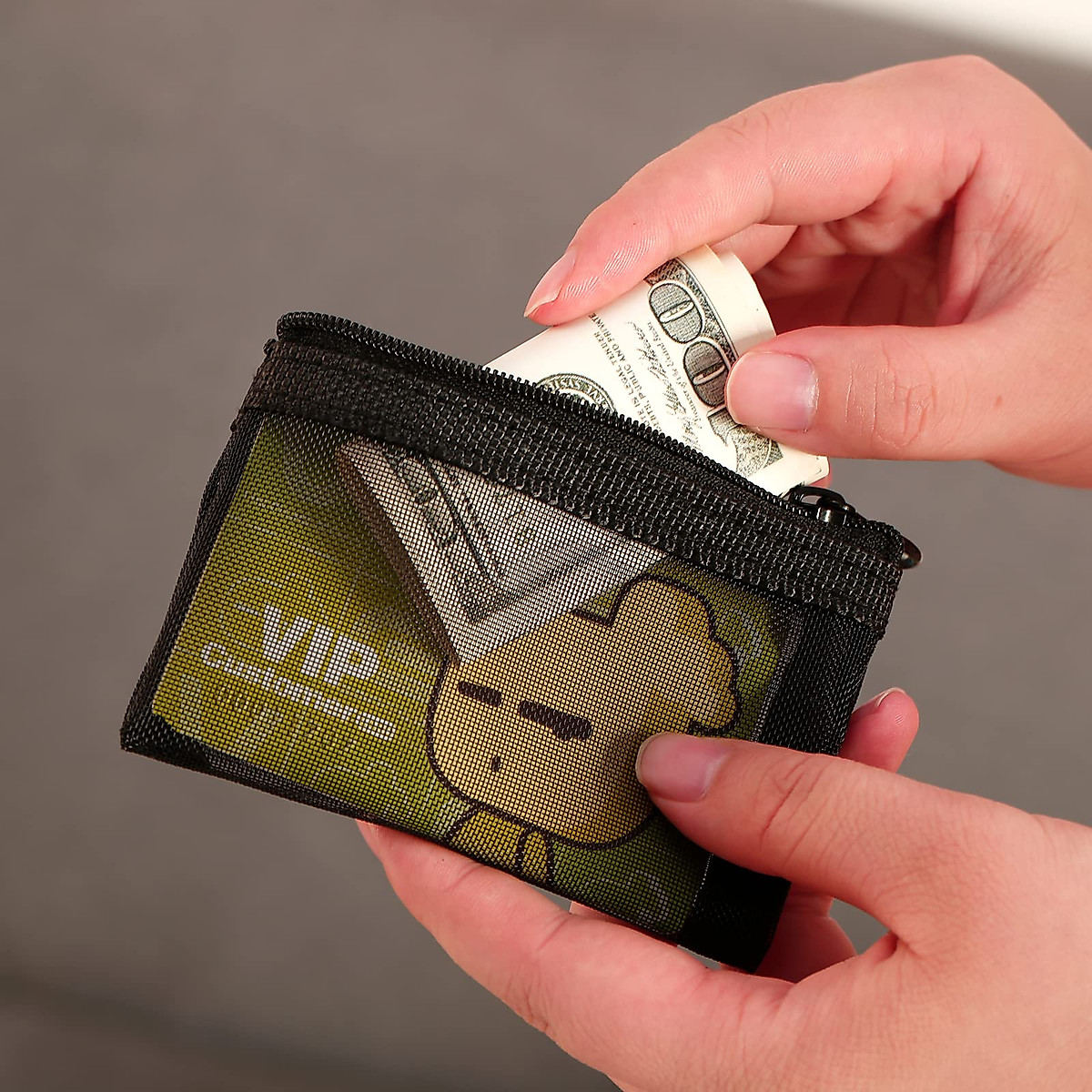 Patu Mini Zipper Mesh Bags, 3" x 4", Size XS / A8, 5 Pieces, Keychain Pouch Key Holder, Coin Purse, Clear Travel Kit Small Item Cosmetic Organizer, Black