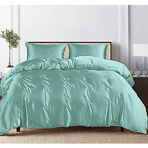 Linenwalas Tencel Lyocell Duvet Cover Set with Deep Pocket Fitted Sheet, Viscose Made from Eucalyptus Soft, Lightweight and Breathable Complete Bedding Set (Aqua, Twin)