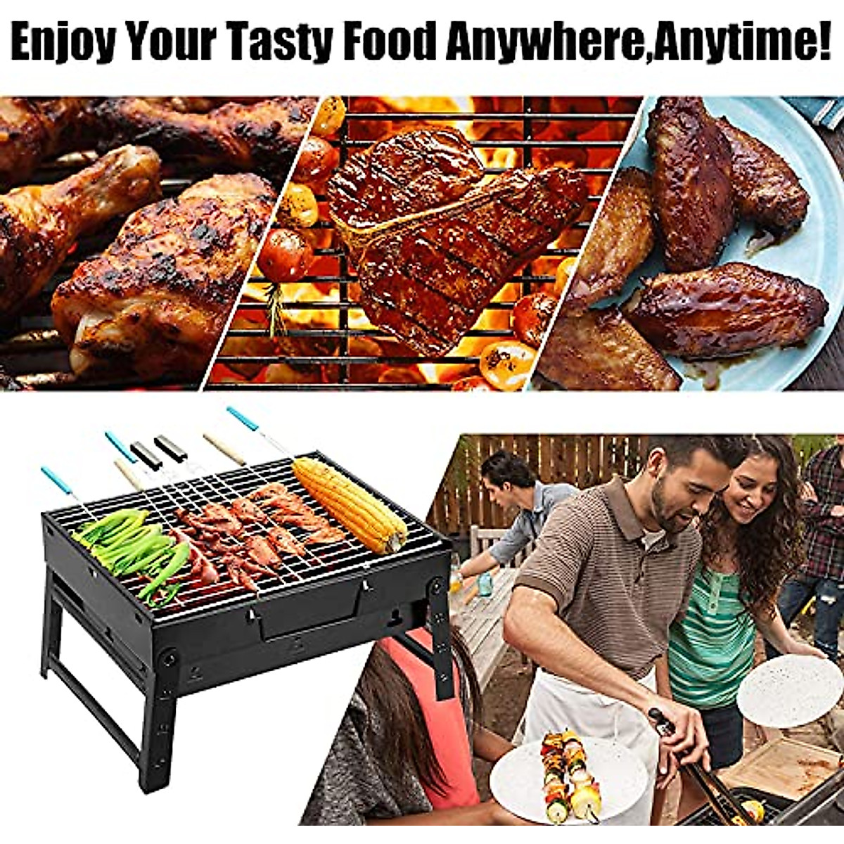 Charcoal Grill, Portable Folding Barbecue Grill BBQ Grill Desk Tabletop Outdoor Stainless Steel Camping Grill for Picnic Garden Terrace Camping Travel(Medium)