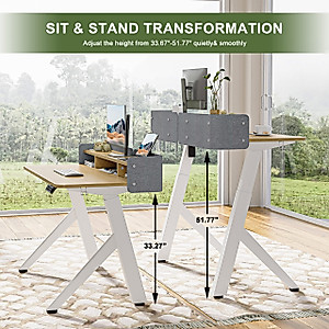 SOMEET Electric Height Adjustable Standing Desk, 48''x24'' Stand Up Desk with Double Drawers, R Shape Sit Stand Rising Desk with Monitor Stand, Home Office Ergonomic Computer Workstation, Light Rustic