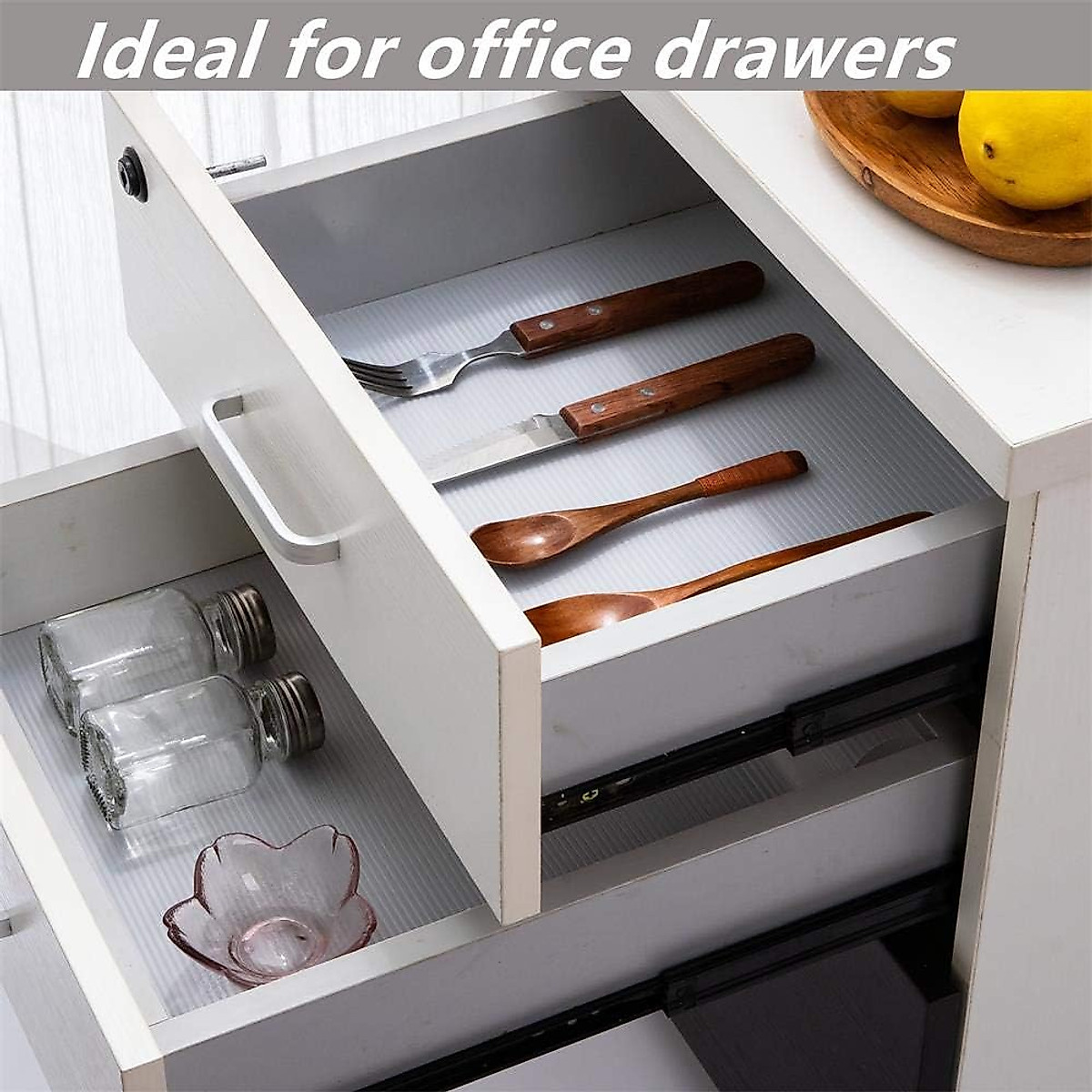 Shelf Liners for Kitchen Drawers -12 x 59 Inch, Non Adhesive Cabinet and Drawer Liner, Waterproof Liners for Drawers and Cabinets, Shelves, Cupboard, Refrigerator-White