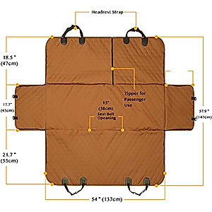 K KNODEL Dog Seat Cover, 100% Waterproof Car Seat Cover for Pets, Pet Seat Cover Dog Hammock, Heavy Duty Scratch Proof Pet Back Seat Covers, Zippered Side Flaps for Cars, Trucks and SUVs (Brown)