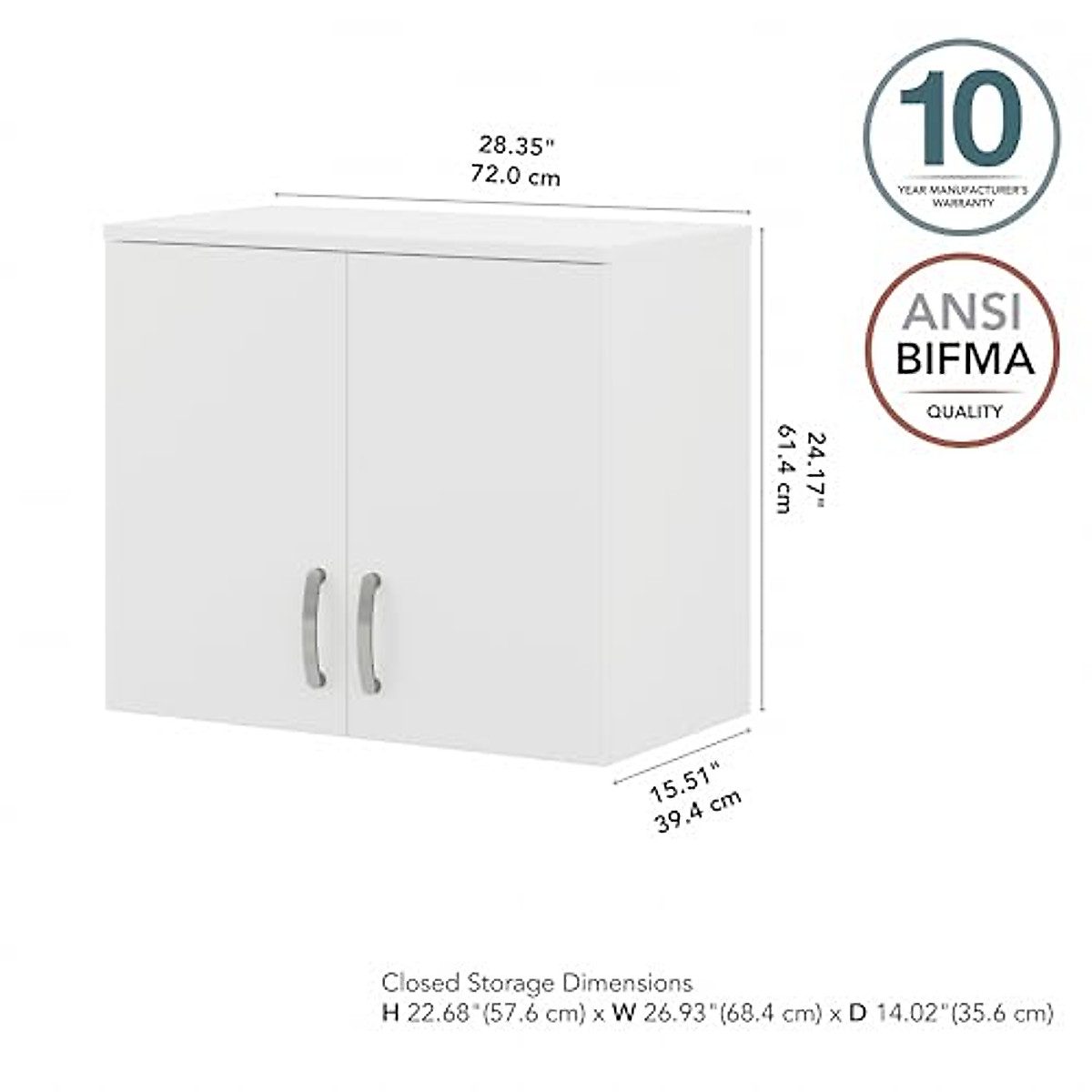 Bush Business Furniture Universal Closet Wall Cabinet with Doors and Shelves, White