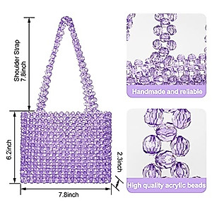 Katathani Purple Colored Transparent Beaded Tote HandBag for Women Acrylic Shoulderbag Evening Handmade Bag for Wedding Party Beach