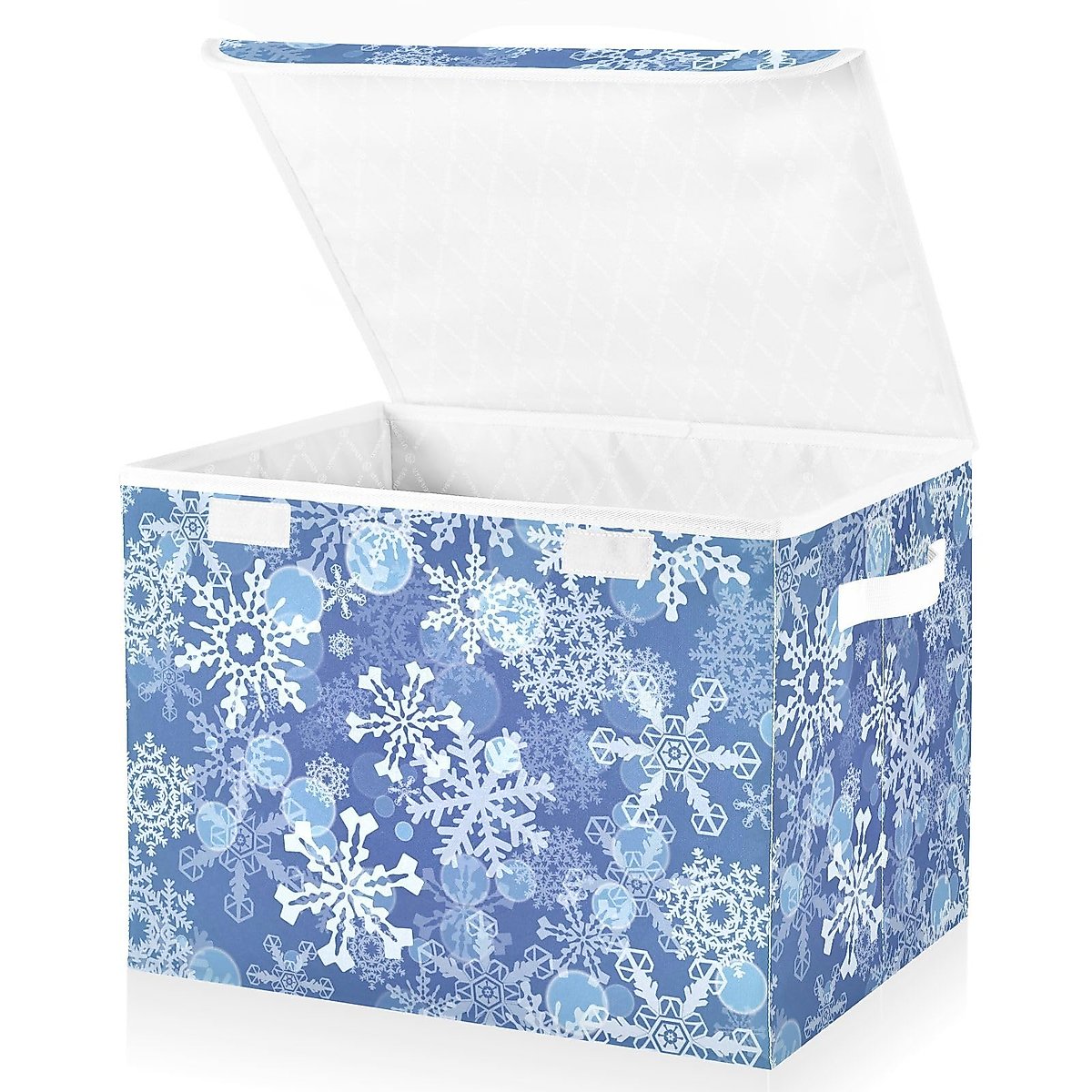 Krafig Snowflakes Decorative Storage Box with Lid Large Bins Baskets Foldable Cube Organizer Collapsible Containers for Organizing, Toy, Home, Shelf, Closet