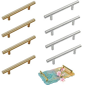8 Pieces Silicone Resin Tray Handles, Stainless Steel Resin Tray Molds Handles for Silicone Serving Tray Mold Cabinet Kitchen Drawer(Gold & Silver)