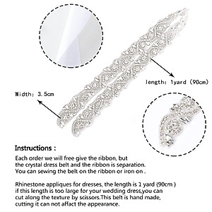 DUOBAO Wedding Belt Rhinestone Applique Crystal Rhinestone Trim 1 Yard Wedding Dress Belt Girls Beaded Sash Belt Silver