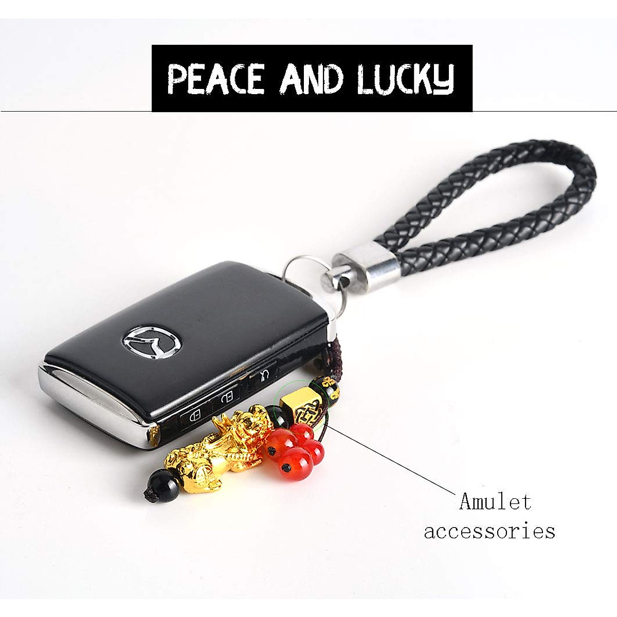 BEAUTEVER Feng Shui Fortune Blessing Wealth Bracelet Pixiu Pi Yao Black Beads Obsidian Pendant Keychain for Father Husband