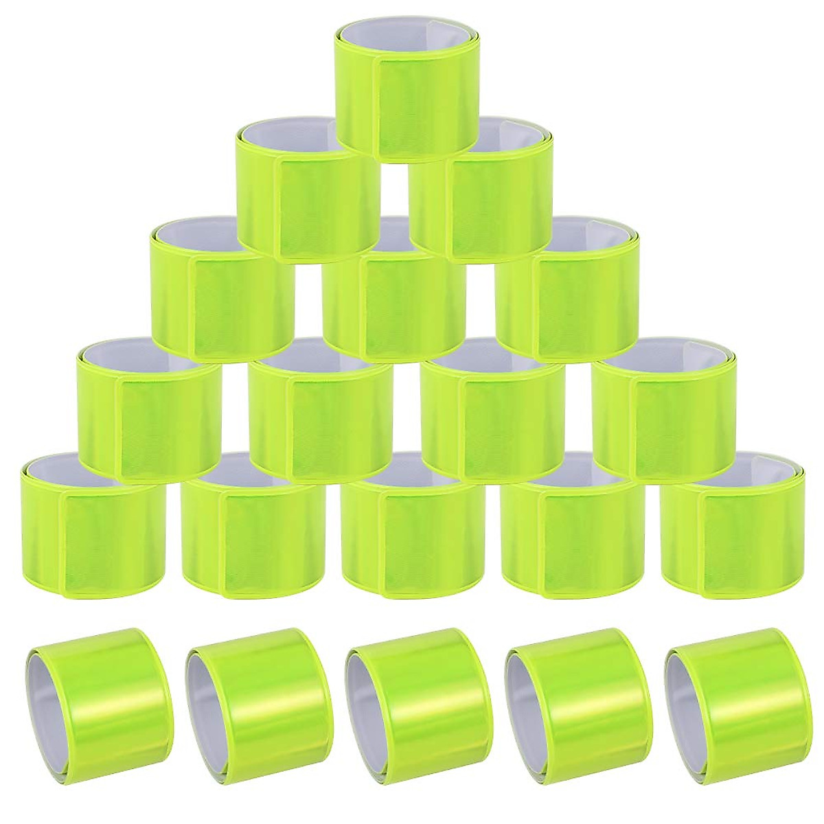 HEQUSigns 20 Pcs Reflector Snap Bands Fluorescent Slap Armbands Reflector Strips High Visibility Slap Safety Bands for Children Adults Boys and Girls When Cycling Running Jogging