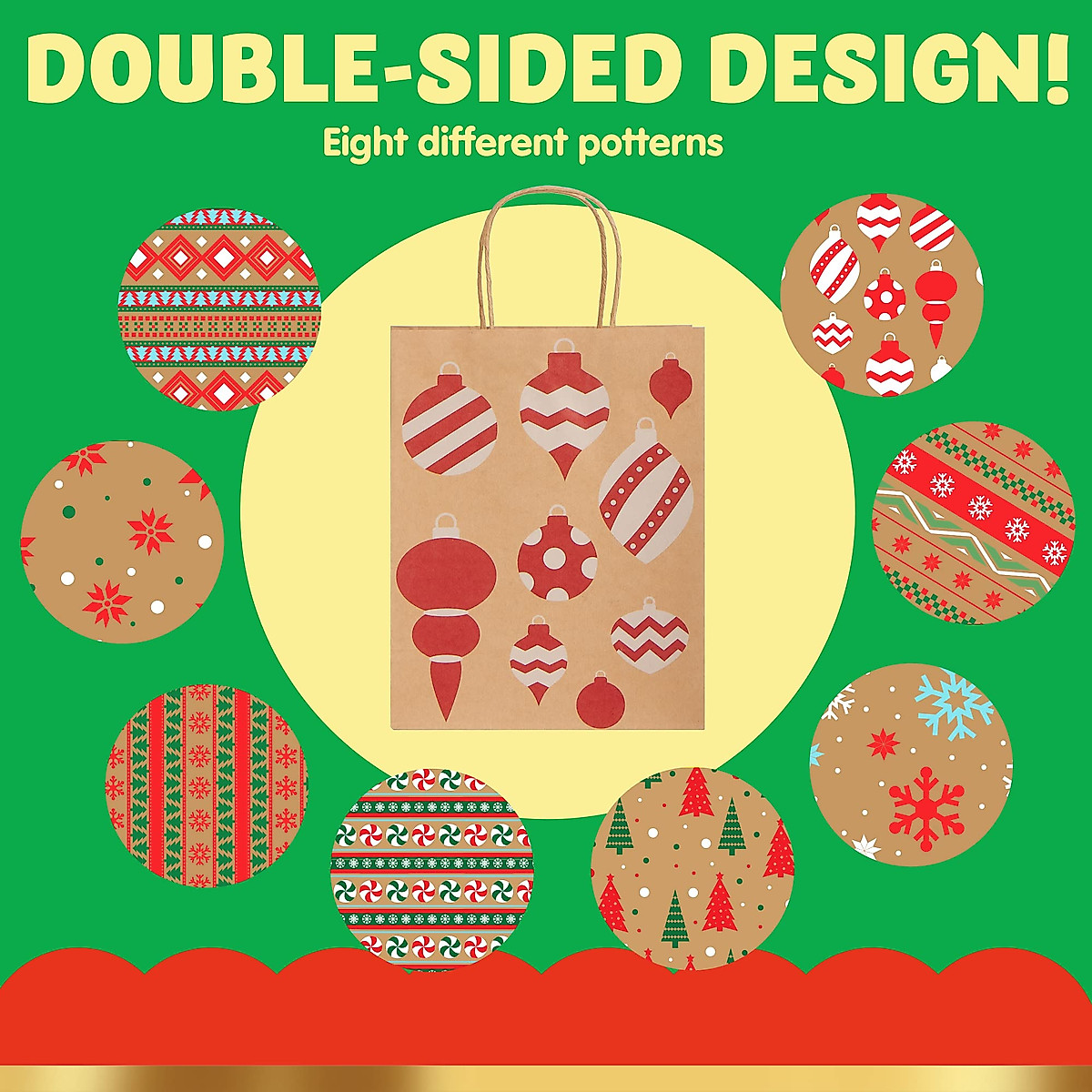 JOYIN 48 PCS Christmas Gift Bags, Kraft Bags with Handle Christmas Characters for Christmas Party Favors, Gift Giving, Holidays Decorations, Xmas Treat Bags