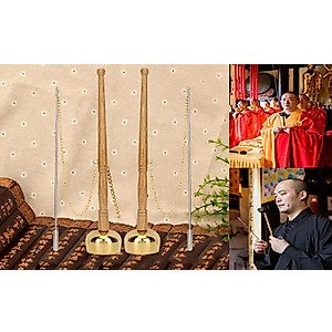 Tibetan Hand Bell，Meditation & Prayer Bells Buddhism Wooden Handle Brass Hand Bell Meditation Singing Bell Singing Scripture Implement Buddhist Supplies