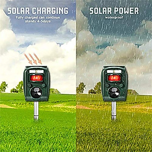 AH BRIGHT Solar Animal Repeller, 2022 Ultrasonic Mole Repellent, Rat, Squirrel, Deer, Raccoon, Skunk, Rabbit, Mole, Dog, Cat, Waterproof with Motion Detector, USB Rechargeable, Flashing Light