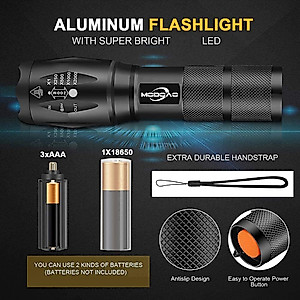 MODOAO 3pack Super Bright Flashlights High Lumens LED Flashlight With Zoomable Beam - Mini Flashlights for Camping, Hiking, Dog Walking - Powerful Emergency Flashlights with 5 Modes for Outdoor Use