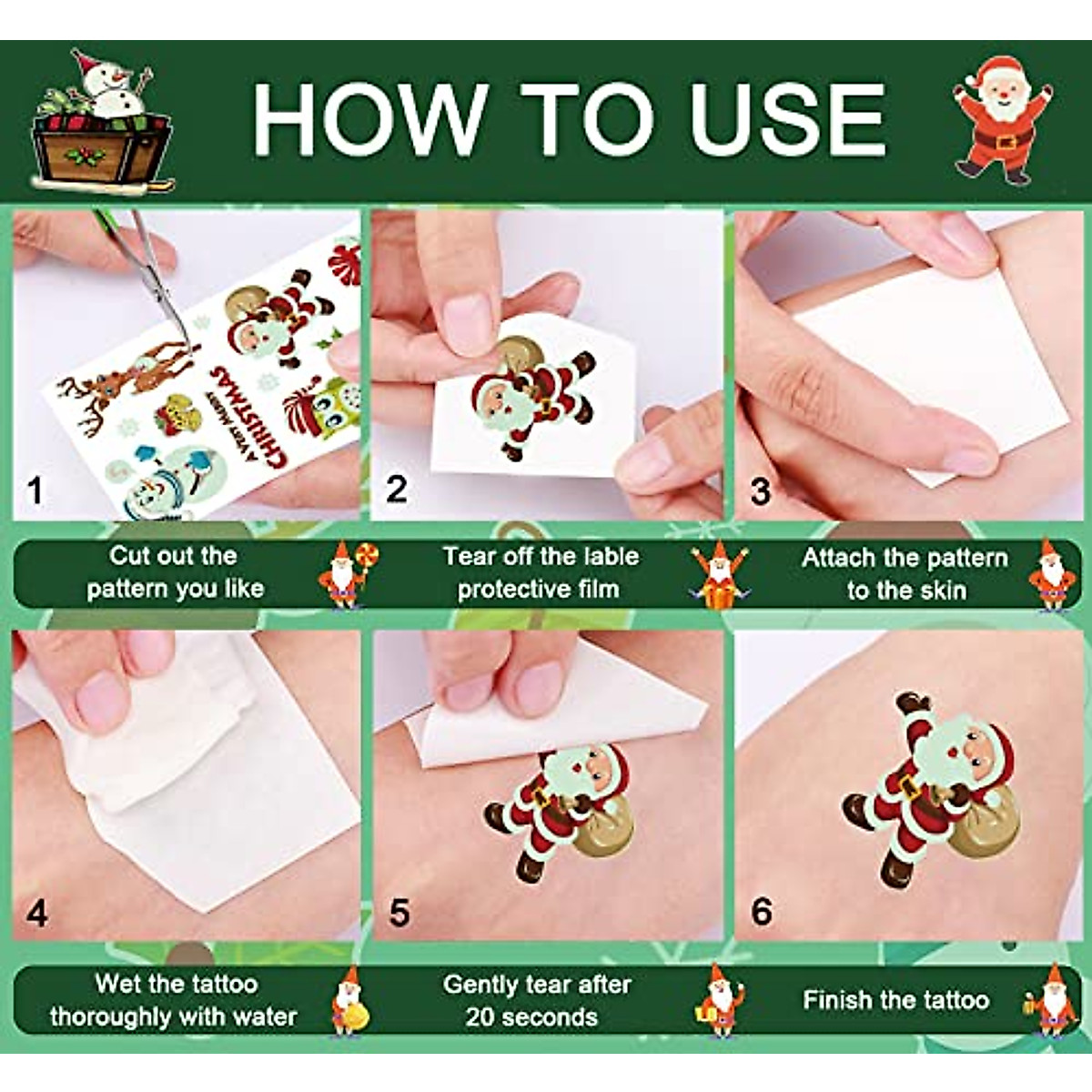 Luminous Christmas Temporary Tattoos for Kids Stocking Stuffers 130 PCS Cute Fake Face Body Tattoo Sticker Gifts for Boys Girls Adults Xmas Eve Holiday Birthday Party Favors Supplies Decorations