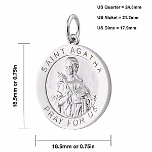 US Jewels Ladies 925 Sterling Silver Saint Agatha Medal Pendant, 18.5mm
