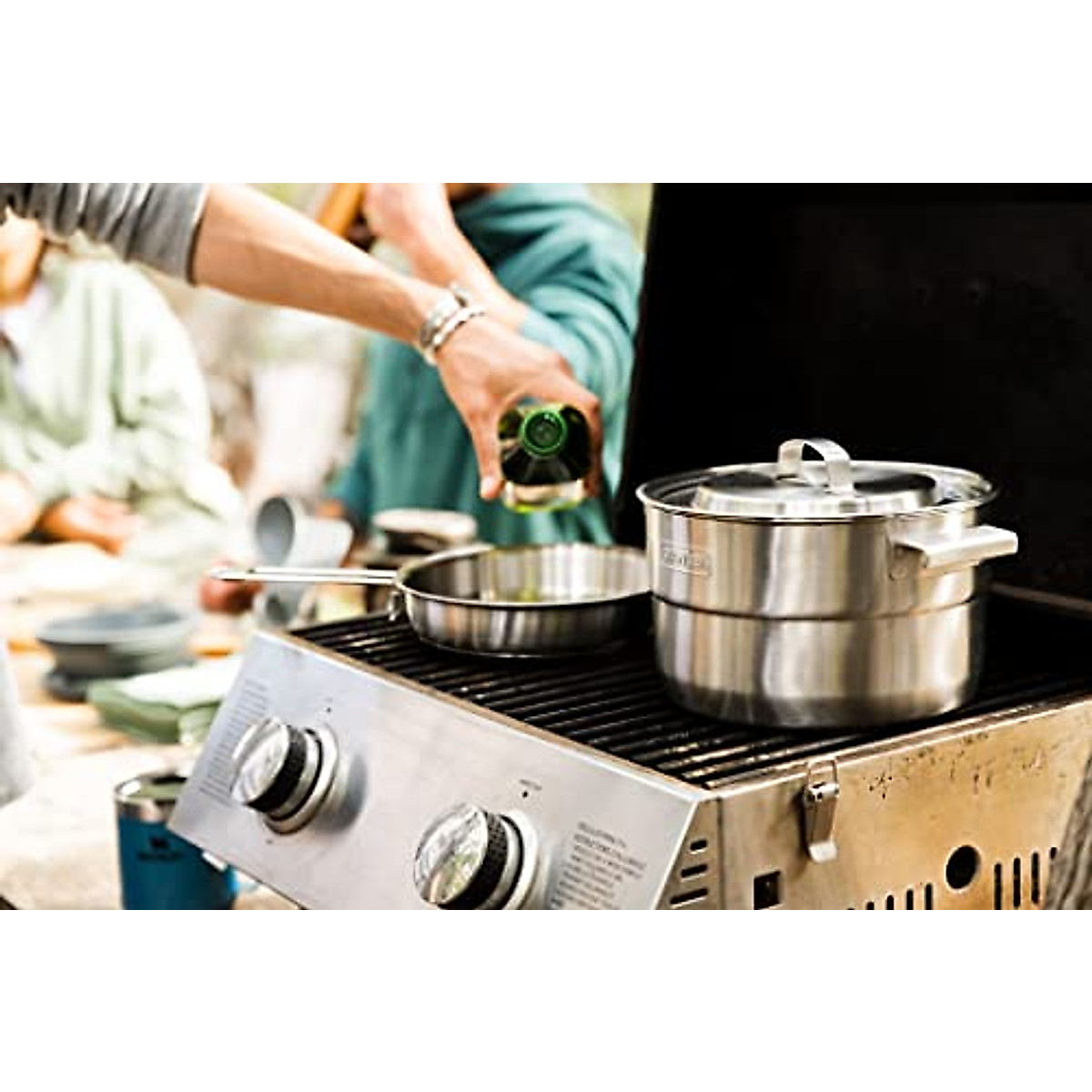 Stanley Base Camp Cook Set for 4 | 21 Pcs Nesting Cookware Made from Stainless Steel & BPA Free Material | Incl Pot, lid, Cutting Board, Spatula, Plates, Spoons, Forks, Bowls, Dish Rack, Trivet