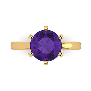 Clara Pucci 2.95ct Round Cut Solitaire Natural Amethyst Excellent 6-prong Classic Designer Statement Ring Real 14k Yellow Gold for Women