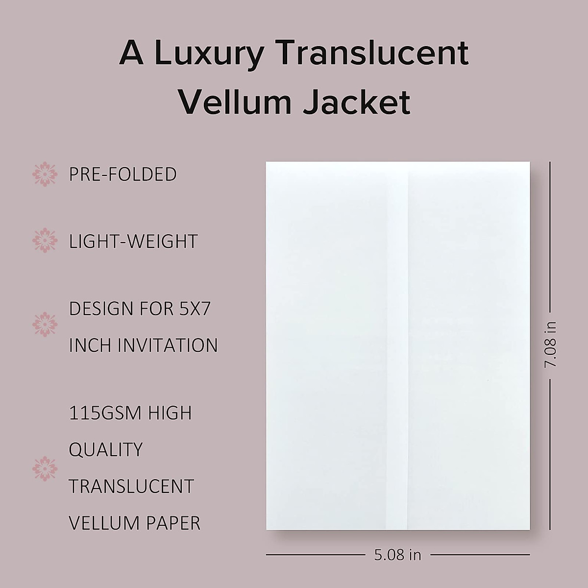 Puremigo 100 Pack Pre-Folded Vellum Jackets for 5x7 Invitations - Vellum Paper 5x7 Jackets - 115GSM Vellum Wedding Invitations Wraps - Transparent Wedding Invitations Jacket