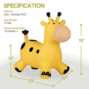 INPANY Giraffe Bouncy Horse Hopper Toys, Toddler Bouncing Zoo Animals, Inflatable Jumping Hopping Horse, Ride on Rubber Bouncer for Kid, Outdoor Indoor Birthday Gifts for 2 3 4 Year Old Girl Boy
